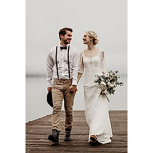 GUCHOL Black Suspenders for Mens with Strong Metal Clips Adjustable Elastic Y Style Leather Heavy Pants Suspender for Wedding&Party (Black)