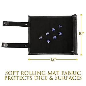 ROSELLE 2 in 1 Leather Dice Mat Dice Tray for DND Dice, Scroll Dice Tray and Rolling Mat with Zipper Holder, Compatible with DND D&D Dungeons & Dragons Game(Black，Only Mat)