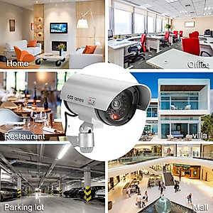 Fake Camera, FITNATE Dummy Camera CCTV Surveillance System with LED Red Flashing Light with 4 Safety Warning Stickers, Fake Security Camera for Outdoor & Indoor Use (4 Packs, Silver)