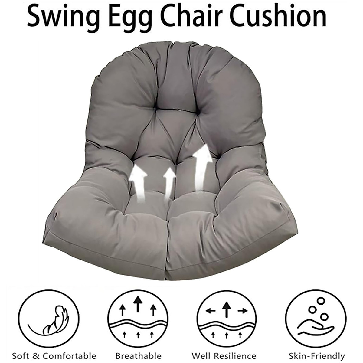 Dkieuyu Egg Chair Cushion (Only Cushion),Egg Chair Cushion Replacement for Hanging Egg Chair,40x32in Soft Thicken Comfortable Hanging Chair Cushion,Hammock Chair Cushion for Indoor Outdoor (Black)