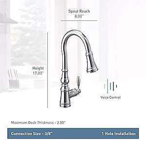 Moen Weymouth Brushed Gold Smart Faucet Touchless Pull Down Sprayer Kitchen Faucet with Voice Control and Power Boost, S73004EVBG