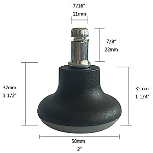 LIMTIEN Bell Glides Replacement Office Chair Swivel Caster Wheels to Fixed Stationary Castors, Short Profile with Separate Self Adhesive Felt Pads Black 5pcs