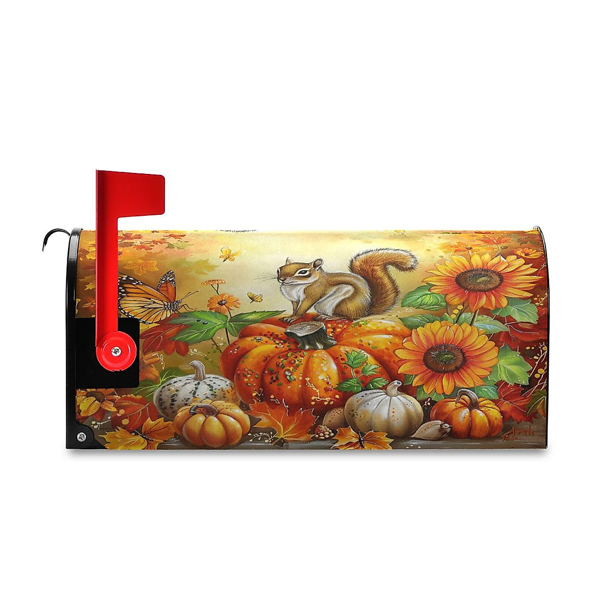 Wamika Autumn Pumpkin Sunflower Magnetic Mailbox Cover MailWraps,Fall Leaf Squirrel Harvest Mailbox Wraps Post Box Garden Yard Home Decor for Outside Standard Size 20.8(L) x 18(W)