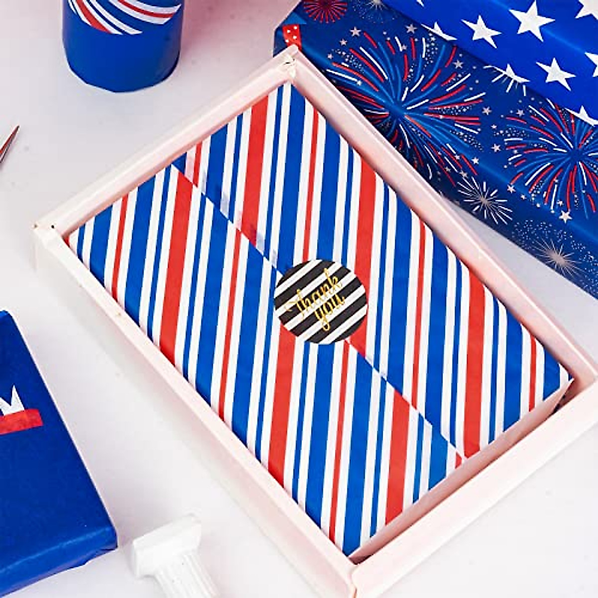 WRAPAHOLIC Wrapping Tissue Paper - 60 Sheets 14 x 20 Inch Blue Red White Tissue Paper Bulk for Independence Day Gift Wrapping, Arts & Crafts, Packing and Decorations