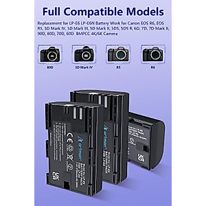 Artman 3-Pack 2750mAh LP-E6 LP-E6N Batteries and 3-Slot LCD Charger Compatible With Canon EOS R6 R5 R 90D 80D 70D 60D 60DA 6D 6D Mark II 5D Mark II/III/IV 5DS 5DS R 7D 7D Mark II XC15 XC10 BMPCC 4K/6K