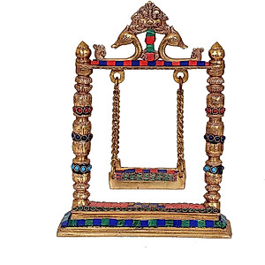 Brass Swing Jhula for Ladoo Gopal Idol Krishna Statue Laddu Gopal Jhula Palna for Laddu Gopal Ji Nand Gopal Swing Palna Decorative Showpiece (Brass, Height 10.25")