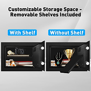 TOTOY 1.0 Cu Ft Personal Safe Box with Sensor Light -Electronic Keypad Security Safe Steel Construction Hidden Key Lock, Removable Shelf, Digital Safe for Jewelry Documents Pistol Money