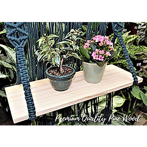 Macrame Wall Hanging Shelf-ideal décor-plants storage bookshelf-Bohemian Decorative Shelves-Boho Floating Indoor Shelving–For bedroom kitchen bathroom room with window Plant hanger-shelfs. Green