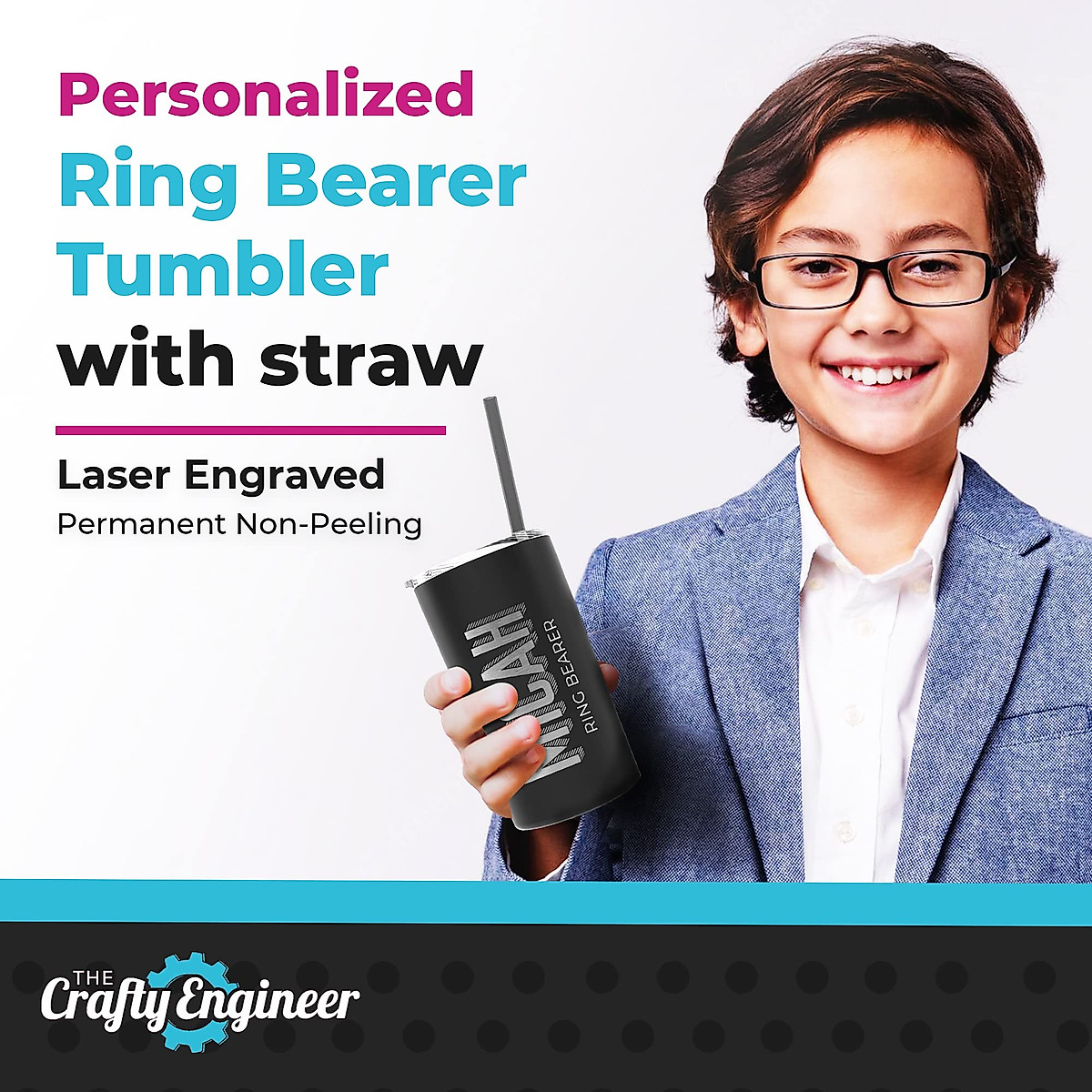 The Crafty Engineer Personalized Flower Girl and Ring Bearer Tumbler with Straw (Seafoam)