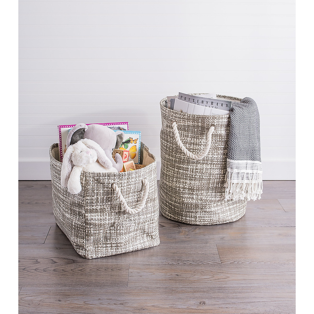 DII Woven Paper Storage Bin, Tweed, Stone, Medium