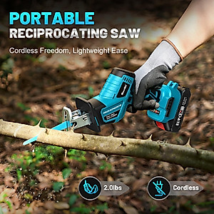 Reciprocating Saw Cordless, Sawzall Cordless with 2 x 2.0Ah Batteries, 3500RPM Brushless Power, LED Light, Tool-free Blade Change 8 Saw Blades Portable Reciprocating Saw for Wood PVC Cutting