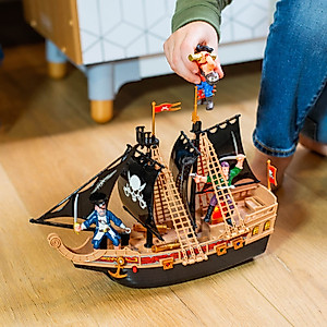 Kidplokio Toy Pirate Ship Boat Adventure Playset with Lights Sounds Action Figures, Black, Boys, Ages 3+