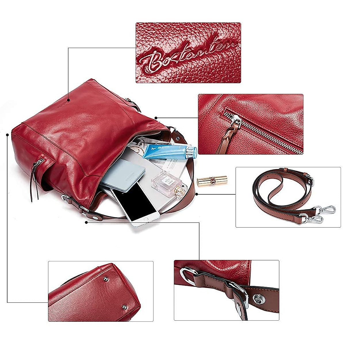 BOSTANTEN Genuine Leather Hobo Handbag bundle Womens Wallet