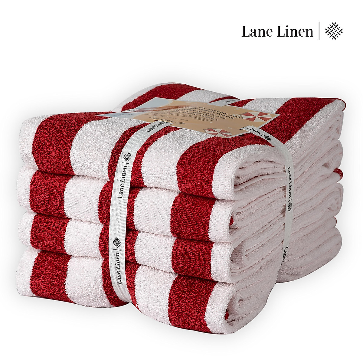 LANE LINEN 4 Pack Beach Towels - 100% Cotton Beach Towel with Beach Bag, Luxury Pool Towels for Adults, Quick Dry, Soft & Absorbent Oversized Beach Towel (36"x72"), Beach Essentials for Women - Red