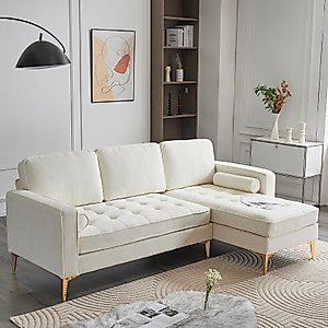 Convertible Sectional Sofa 85.38" L Shaped 3 Seat Couch Heavy Duty Corner Couch Chenille Lounge Couch w/Reversible Chaise & Arm-Pillows,Comfy Upholstery Sofa & Couches for Living Room Apartment,Beige
