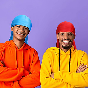 16 Pieces Velvet Durags for Men Long Tail Durags Caps Wide Strap Headwraps Soft Turban Beanies Pirate Hat Velvet Doo Rag for 360 Waves Men Women, 16 Colors