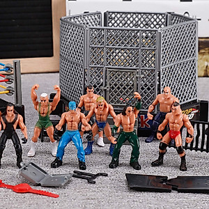 Liberty Imports Ultimate 32-Piece Wrestling Miniature Toys for Kids Pretend Play, Wrestler Figures with 2 Rings & Realistic Accessories for Boys and Girls, Great for Cake Toppers, Parties