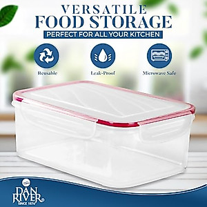 DAN RIVER Reusable Air Tight Plastic Containers with Lids 24-Piece Set (12 Containers & 12 Snap Lids), Leak-Proof & Microwave Safe, Air Tight Food Storage Set, Red