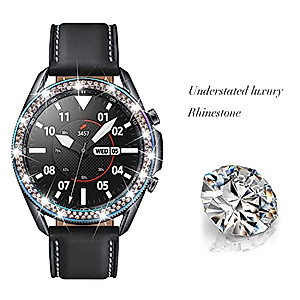 DEALELE Cases Compatible with Samsung Galaxy 3 (45mm), Bling Rhinestone Diamond Stainless Steel Metal Bezel Ring Cover Replacement Watch Face for Women Men (Rainbow)