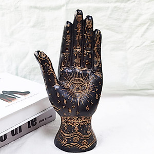 Palmistry Hand Resin Statue Telling Palm Reading, Ancient Mystical Palm with Lines and Symbols Sculpture for Palm Readers（Black）