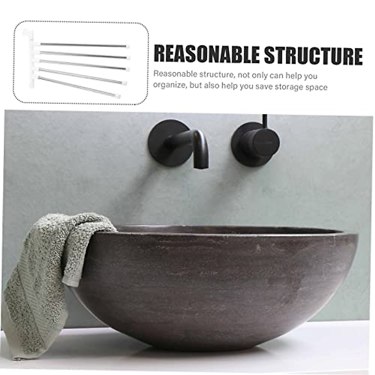 Zerodeko 5 Sets Rotating Towel Hanger Wall Hand Towel Rod Towel Display Rack Swivel Towel Bar Wall Towel Holder Wall Clothes Rack Wall Mounted Clothing Rack Multipurpose Towel Rack White Pp