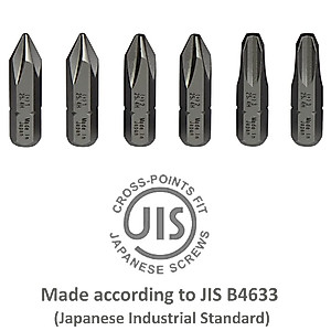 JIS B4633 1/4" Hex Screw Driver Bits | Made in Japan (+1 +2 +3 X 25.4mm - 6 Pcs)