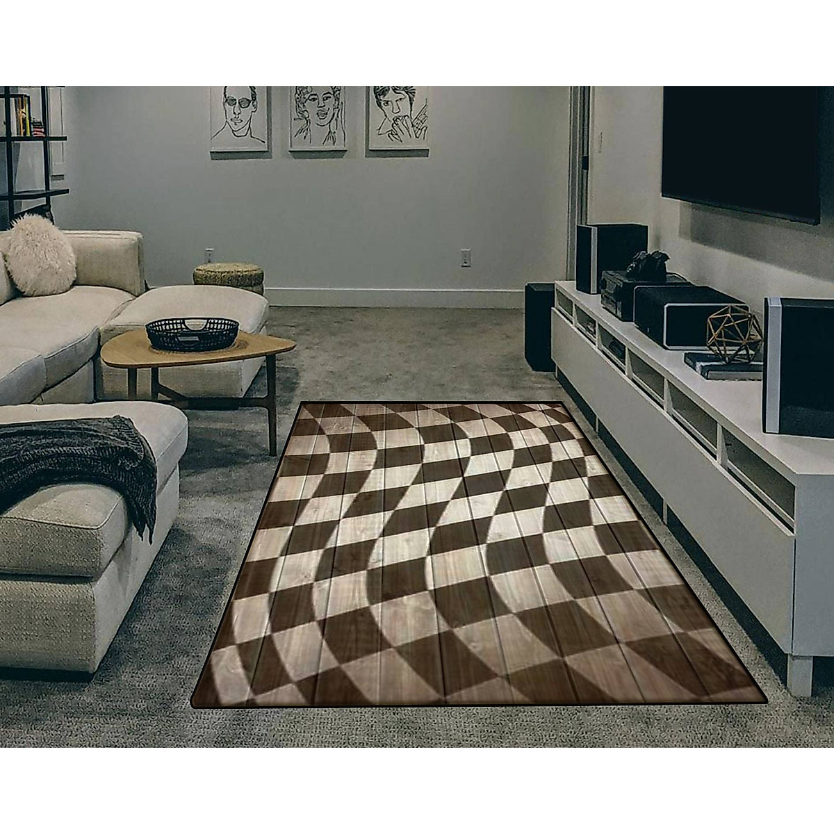 MJKIODPEV Checkered Flag Crossed Area Rugs Checkered Racing Flag Wavy Checker Flag Carpet Soft Non-Slip Outdoor Floor Mat for Living Room Bedroom Dorm Decor 63''×94''