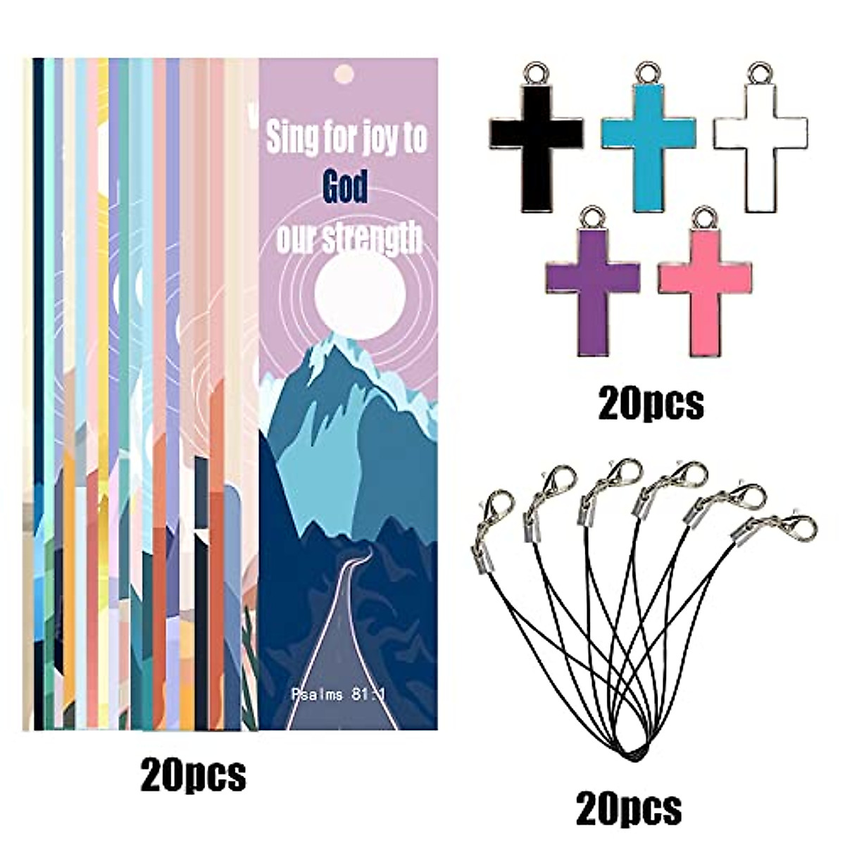 20 Styles Bible Verses Bookmarks with Cross Pendants Christian Inspirational Book Marker Religious Gifts for Women Man Church Supplies Giveaways for Reading Present Party Favors