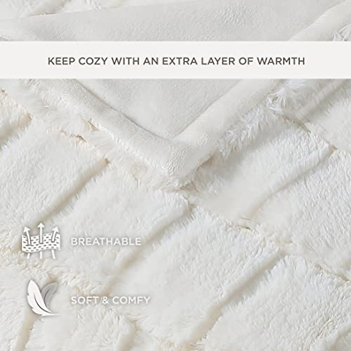 Stassie Faux Fur Throw Blanket – Soft and Elegant Blanket for Couch and Bed - 380 GSM – Cozy & Warm - Luxurious Carved Design (White)