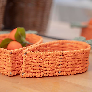 YRMT Small Storage Baskets for Entryway, Carrot Shape Decorative Bowl Basket, Paper Rope Woven Basket Organizer for Candy, Keys, Wallet, Cute Home Decor Set of 2