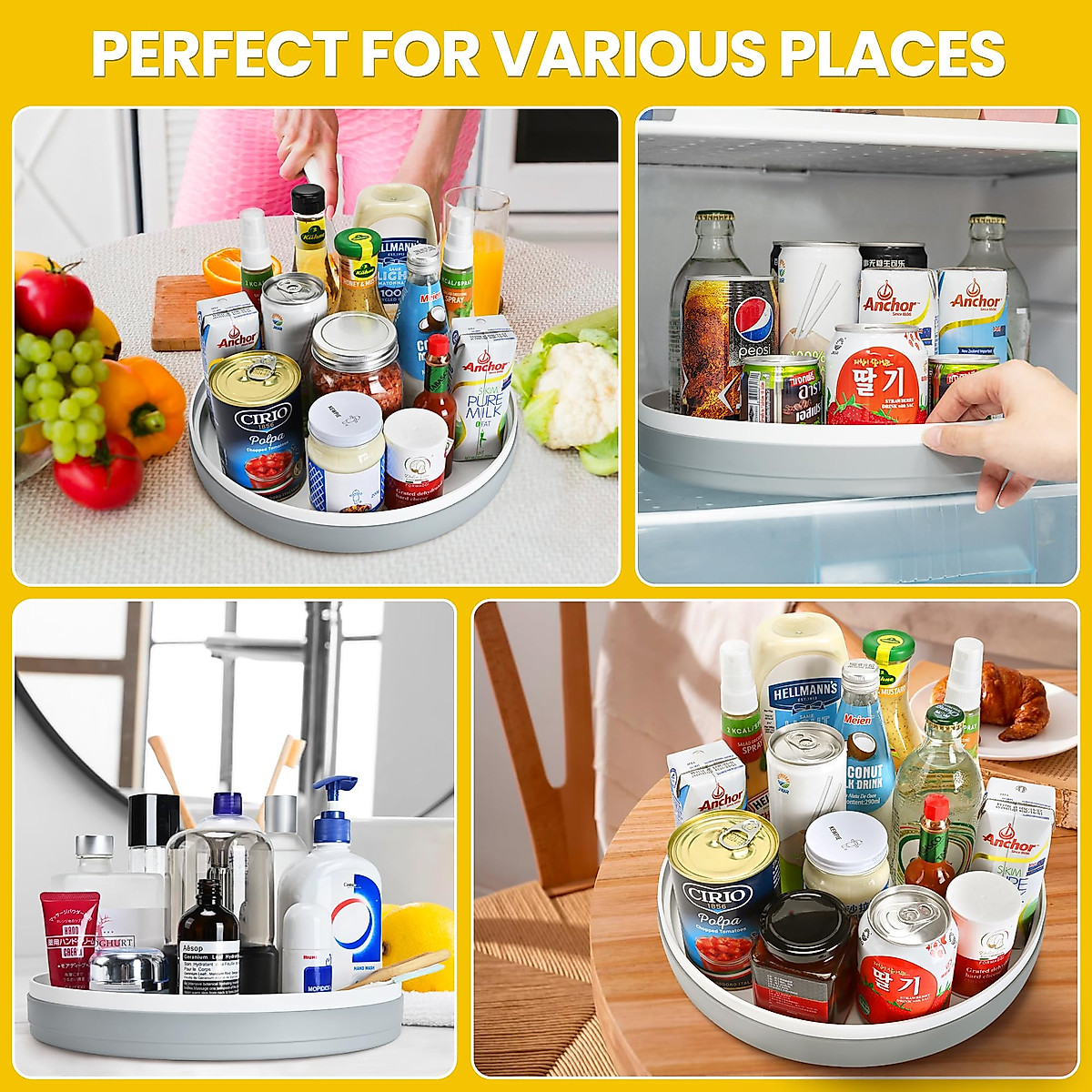 TRZZ Lazy Susan Turntable Organizer - 12-Inch Rotating Tray for Spices and Condiments Storage - Organize Kitchen and Fridge with Storage Container for Fridge, Pantry, and Cabinet - 1 Pack