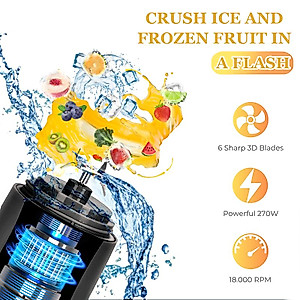 WIZTRONIX Cordless 21oz Portable Blender BPA Free With Personal Blender Cup, Best For Smoothie, Shakes, and Cocktails, With Durable Stainless Steel Blades, USB-C Rechargeable in Peach - Black