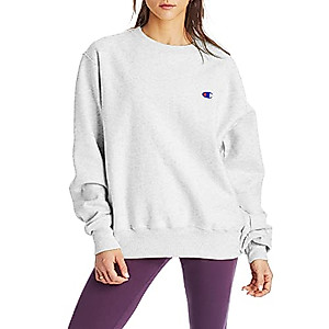 Champion, Reverse Weave, Oversized Fleece Crewneck Sweatshirt for Women, Gfs Silver Grey C Logo, Small