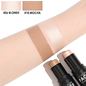 FOCALLURE 2 Pcs Mineral Cream Contour Stick,Moisturize Highlighter and Bronzer Pen,Non Stick Face Brightens & Shades Pencil,Long Lasting & Smooth Gliding Face Illuminator Makeup,Light-medium