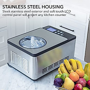 Whynter ICM-220SSY Automatic 2 Quart Capacity Stainless Steel Bowl & Yogurt Function, Built-in Compressor, no pre-freezing, LCD Digital Display, Timer, Stainless Steel-Ice Cream + Yogurt Maker