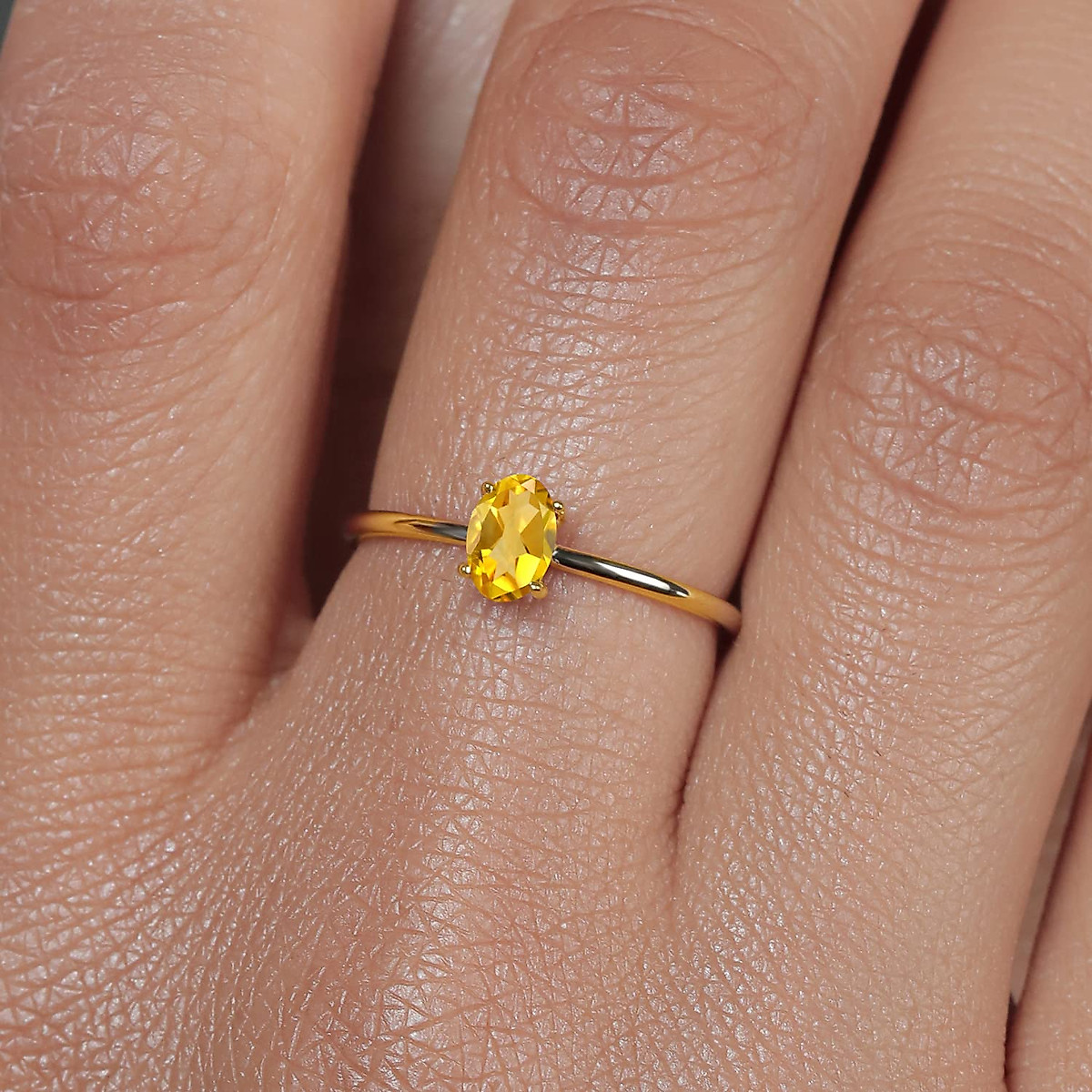 Gem Stone King 10K Yellow Gold 6X4MM Oval Gemstone Birthstone Engagement Ring | Solitaire Wedding Engagement Anniversary Promise Gold Ring For Women