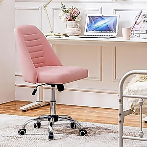 Yaheetech PU Leather Armless Office Chair Mid Back Desk Chair Computer Task Chair Modern Vanity Chair with Rolling Wheels, Metal Base Pink