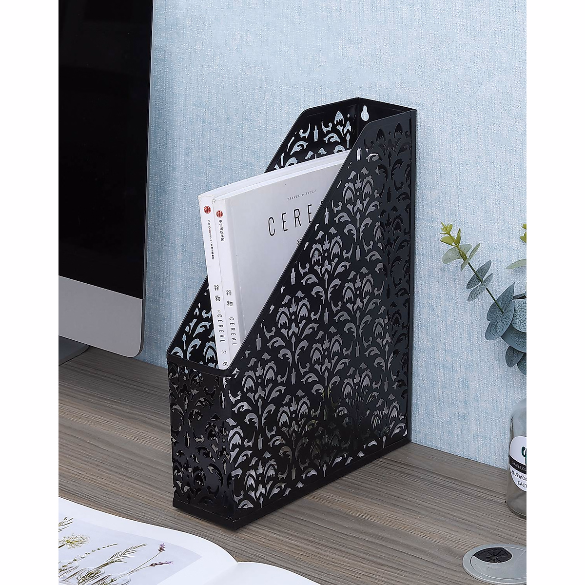 EasyPAG Heavy Duty Magazine File Holder Rack Paper Book Storage Office Desk Organizer,Black