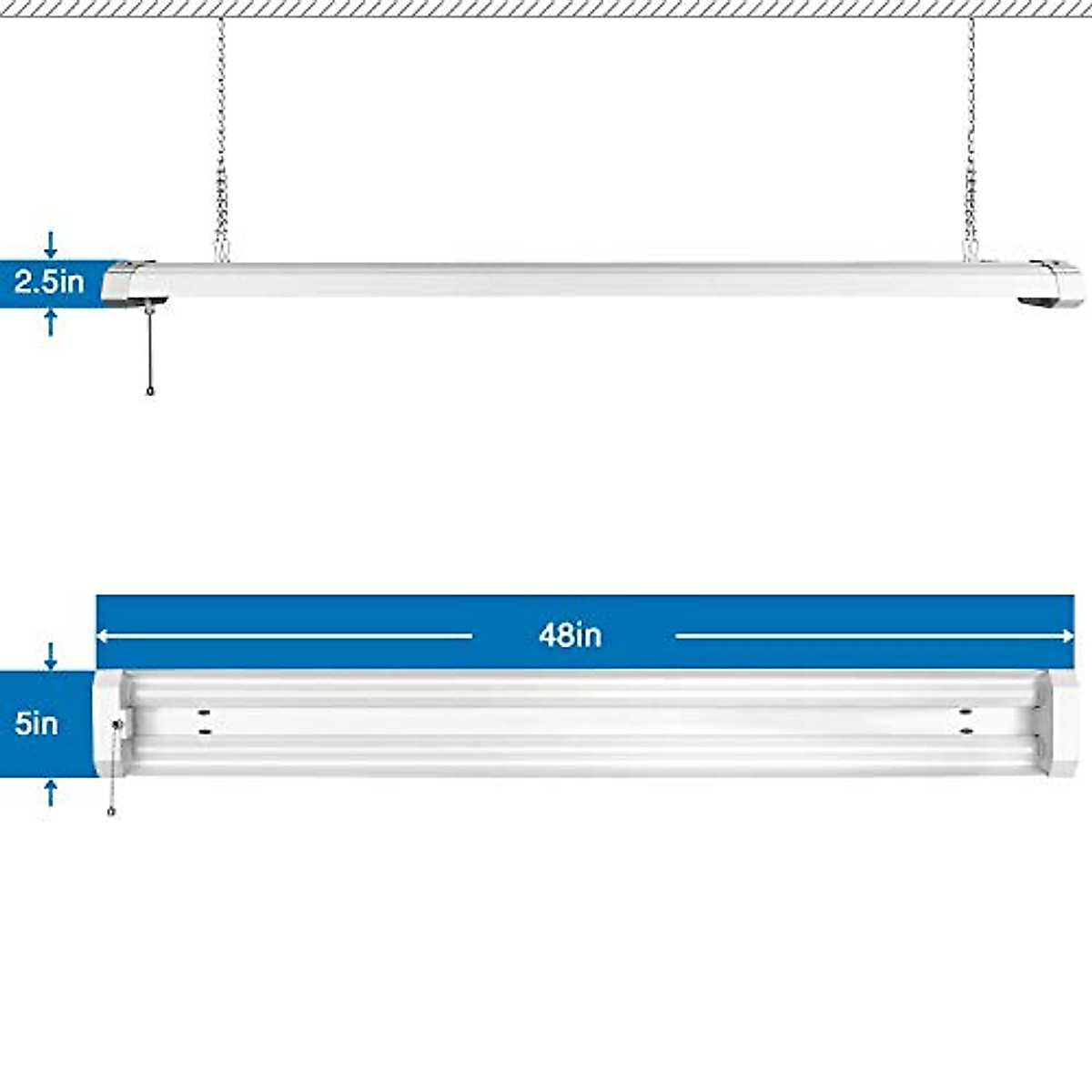 LED Utility Shop Light 4ft 5500 Lumens Super Bright 50W 5000K Daylight ETL Certified LED Garage Lights Durable LED Fixture with Pull Chain Mounting and Daisy Chain Hardware Included
