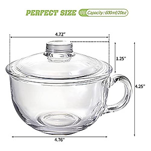 Glass Cereal Bowl Glass Soup Bowl with Handle, Clear Small Bowls with Glass Lid Oatmeal Breakfast Bowls Microwave Safe Glassware Yogurt Bowl for Dessert Pasta Rice,500ml/16 oz