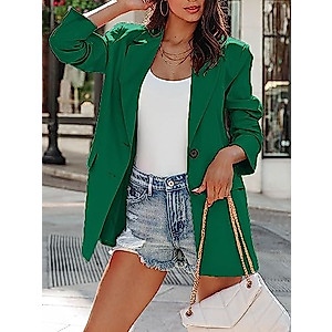 MASCOMODA Casual Blazer Jackets for Women 2023 Fall Long Sleeve Open Front Button Work Office Suit Jacket with Pockets(Green,X-Large)