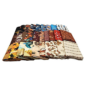 10 Fat Quarters - Assorted Western Cowboys Old West Out West Horses Rodeo Horse Lasso Boots Horseshoes Quilters Cotton Fabric Bundle M221.11