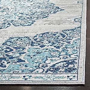 SAFAVIEH Brentwood Collection 9' x 12' Navy / Light Grey BNT849M Medallion Distressed Non-Shedding Living Room Bedroom Dining Home Office Area Rug
