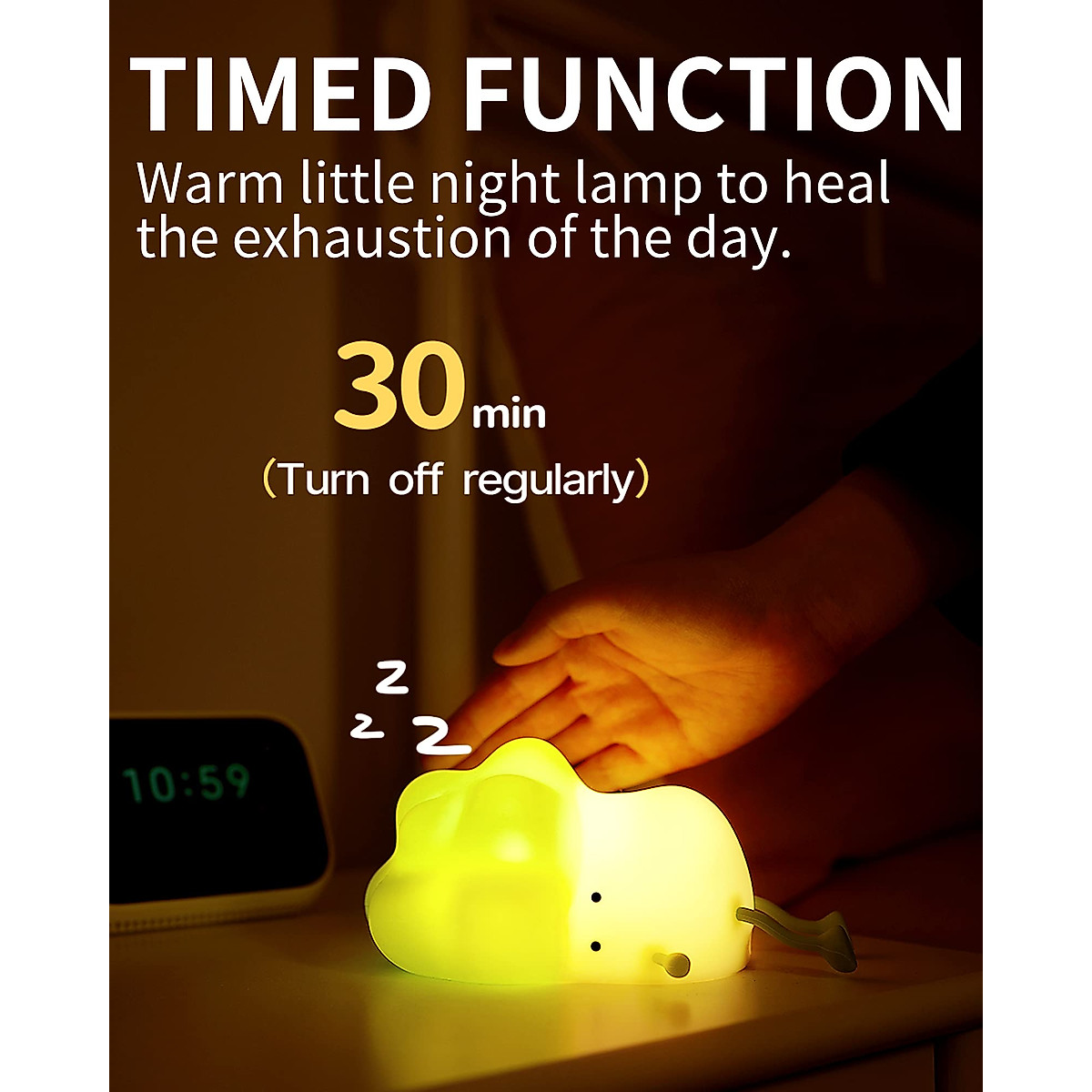 Night Light for Kids Rechargeable LED, 3-Level Dimmable Nursery Nightlight, Food Grade Silicone Squishy Lamp Perfect Bedside Touch Lamp with 30 Mins Timer for Breastfeeding, Toddler, Baby Décor