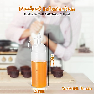 60 Pieces 4 oz Plastic Condiment Squeeze Bottles Small Squirt Bottles for Cooking with Twist on Cap Lids Clear Ketchup Bottles Squeeze Oil Syrup Sauce Dispenser Container for Food Barbecue Crafts