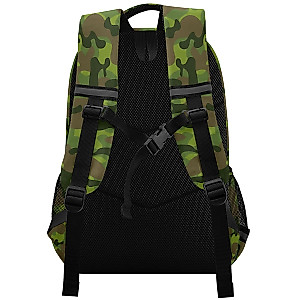 MNSRUU School Backpack with Chest Strap, Camouflage Green Laptop Backpack, Travel Hiking Backpack for Boys Girls, Rucksack, Knapsack