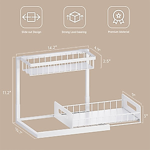 VUSIGN Under Sink Organizer and Storage, Slide Out Cabinet Organizer, Pull Out Sink Shelf for Kitchen Bathroom Laundry, White, 1 Pack