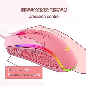 Havit RGB Gaming Mouse Wired Programmable Ergonomic USB Mice 4800 Dots Per Inch 7 Buttons & 7 Color Backlit for Laptop PC Gamer Computer Desktop (Pink) (Renewed)