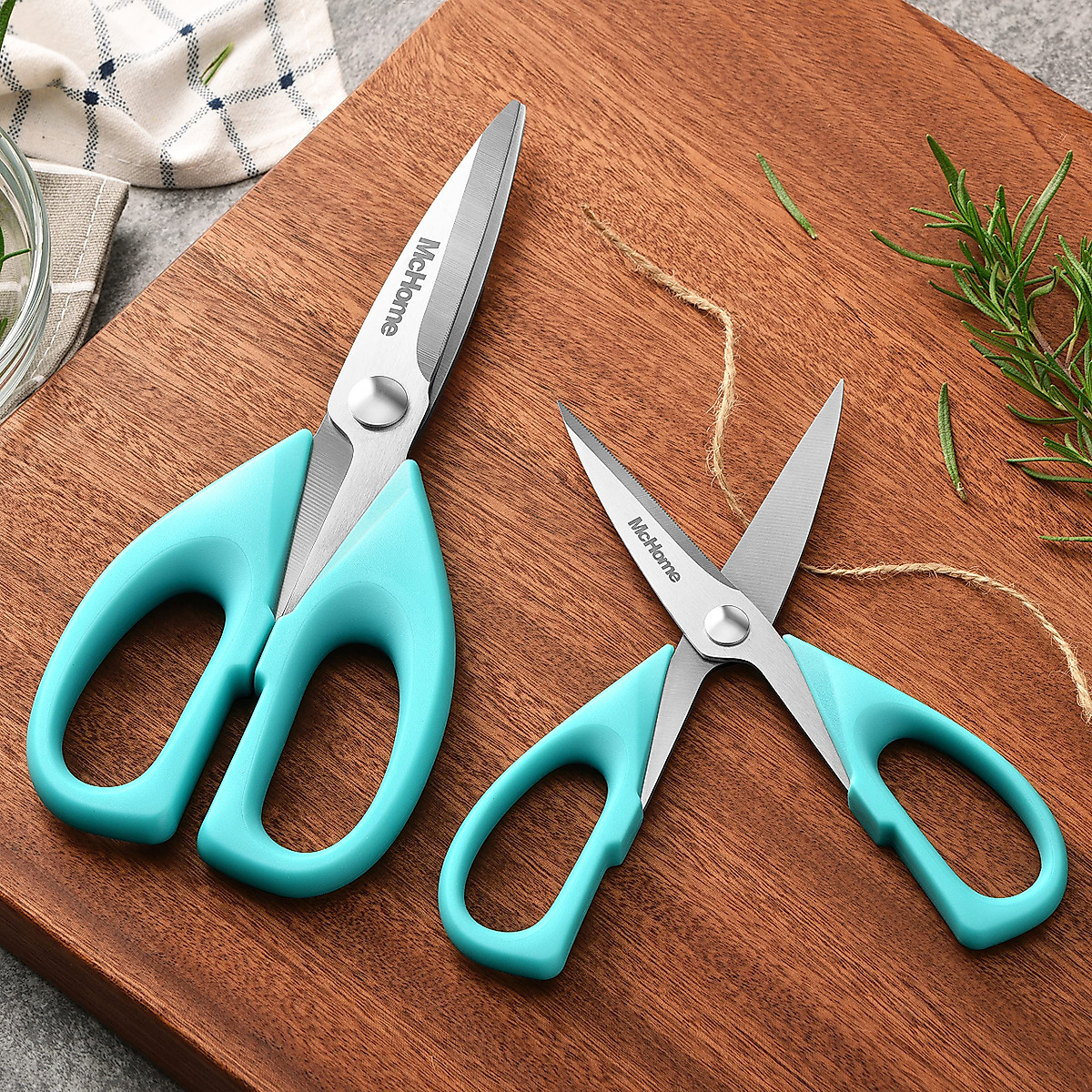 McHome MHS11 Kitchen Scissors, 2-Pack Heavy Duty Kitchen Shears, Stainless Steel Meat Cutting Scissors, Sharp Cooking Scissors for Chicken, Seafood, Poultry, Herbs, Turquoise(8.7+ 6.8 INCH)