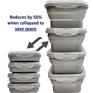 Cocina Vida Collapsible Silicone Food Storage Containers with Airtight Lids | Kitchen Stackable Lunch Box Microwave Dishwasher Safe| Set of 4 Silicone Food Storage Containers